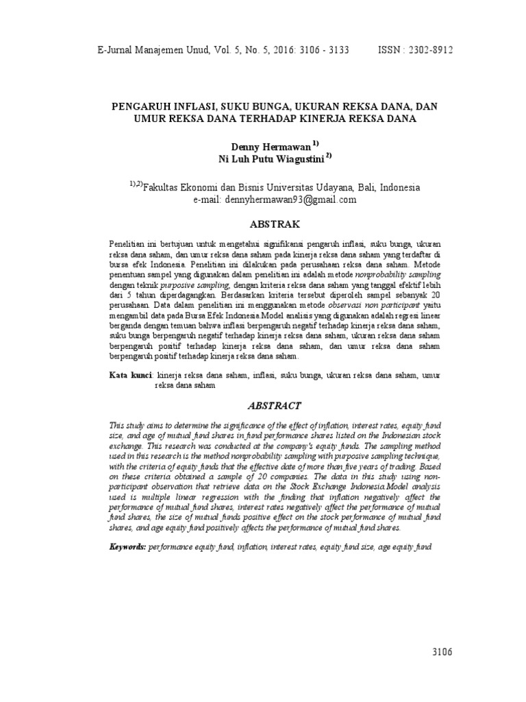 Pengaruh Inflasi, Suku Bunga, Ukuran Reksa Dana, Dan Umur Reksa Dana ...