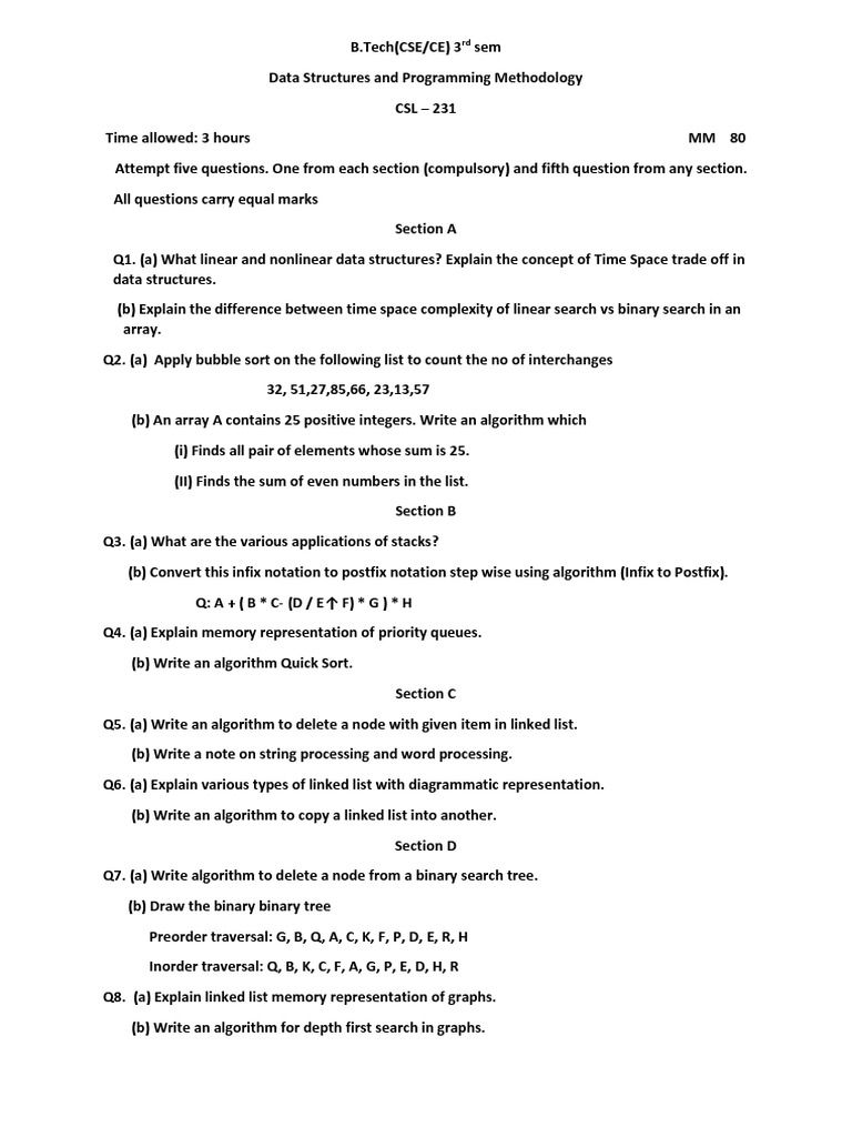 Data Structures and Programming Exam | PDF
