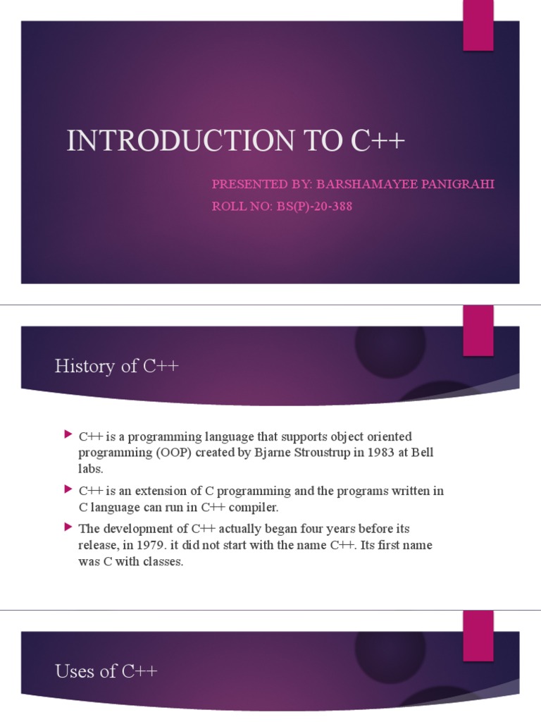 Introduction To C++ - Barsha Panigrahi | PDF | Art | Technology & Engineering