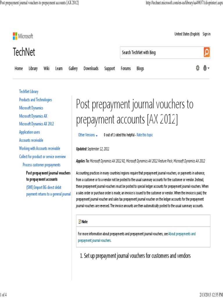 BILLING - Post Prepayment Journal Vouchers To Prepayment Accounts (AX ...