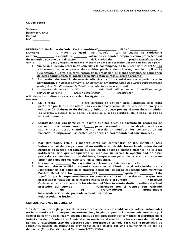 Modelo Derecho de Peticion para Contricuir Con Scrib | PDF | Debido al proceso | Justicia