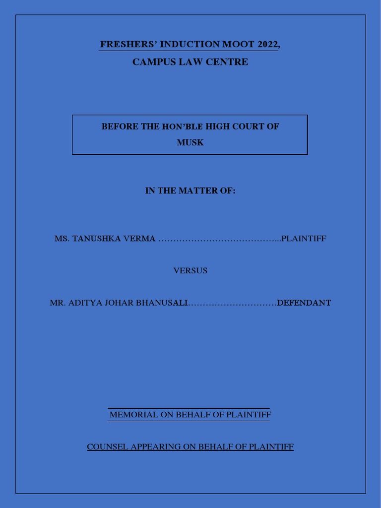 Orientation Demo Moot-Memorial-Plaintiff | PDF | Restraint Of Trade ...