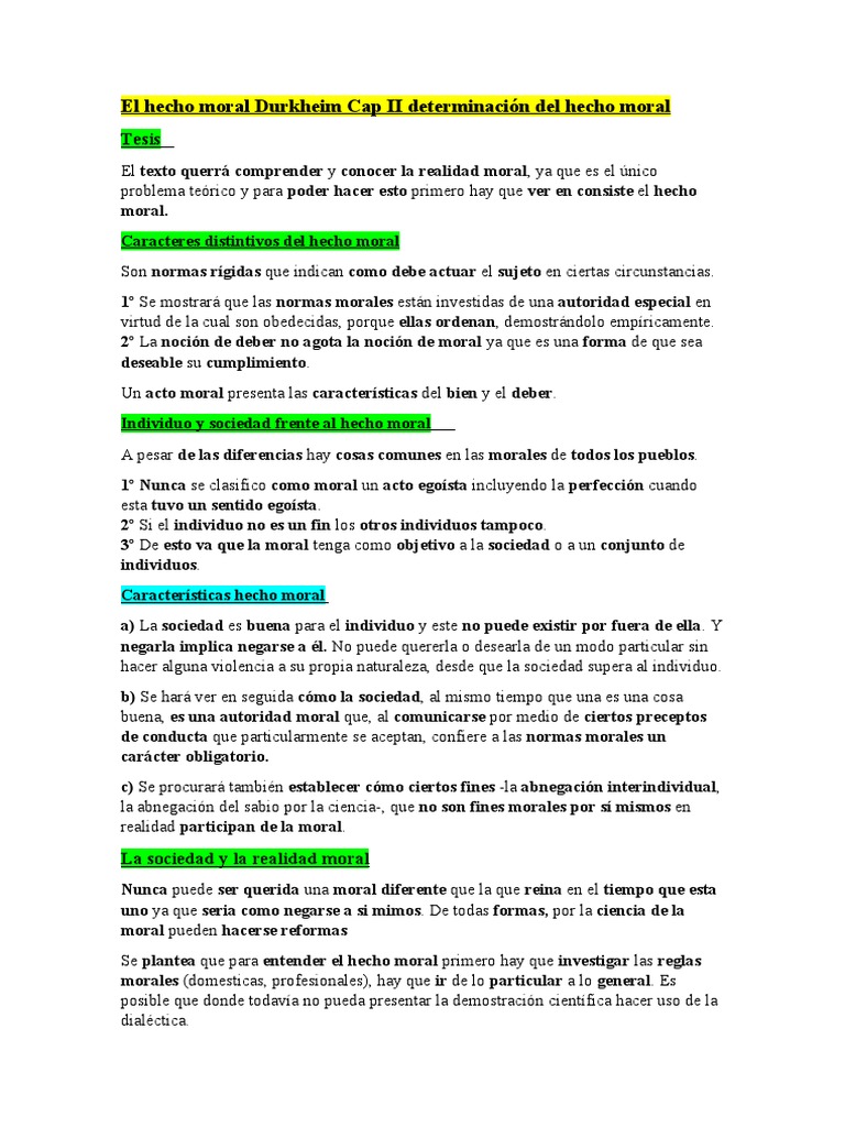 El Hecho Moral Durkheim Cap II Determinación Del Hecho Moral | PDF ...