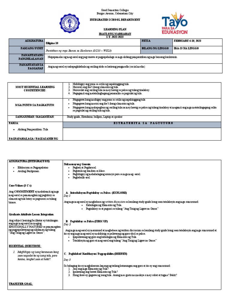 LP Fili 10 Week23 S10 Akdang Pampanitikan Tula | PDF