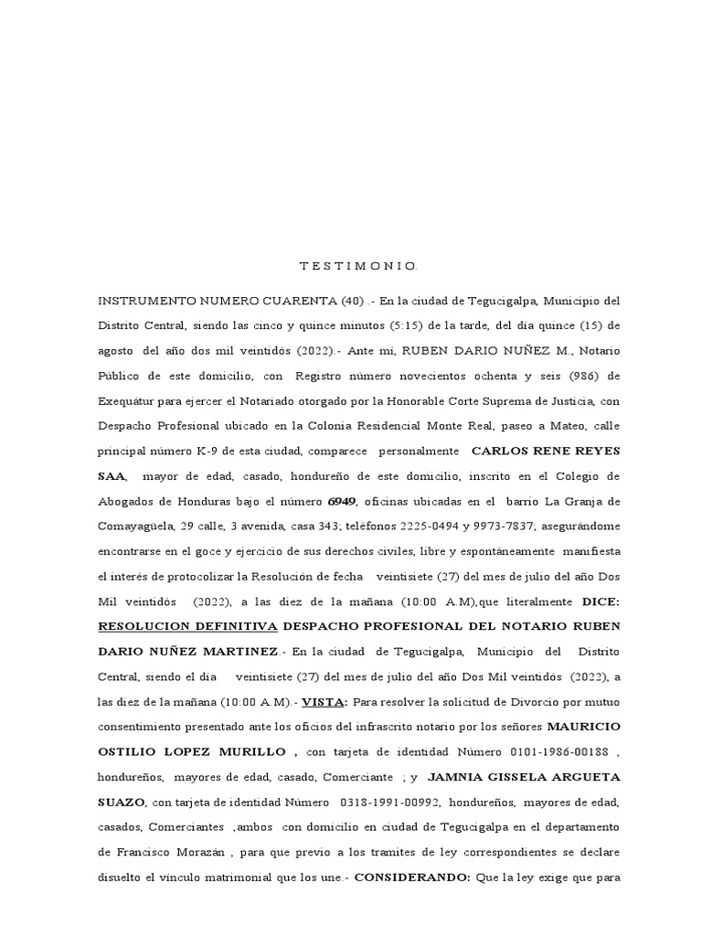 Ejemplo Enmienda Testimonio Divorcio | PDF | Divorcio | Convenciones ...
