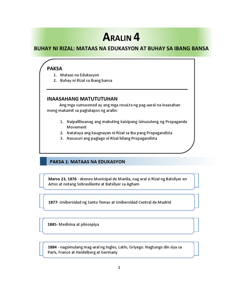 Rizal-Aralin 4 | PDF