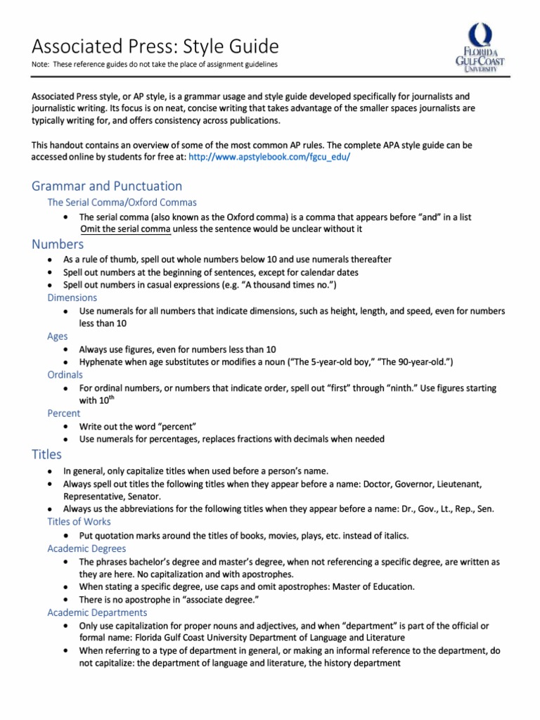 AP Style Guide Overview | PDF | Comma | Syntax