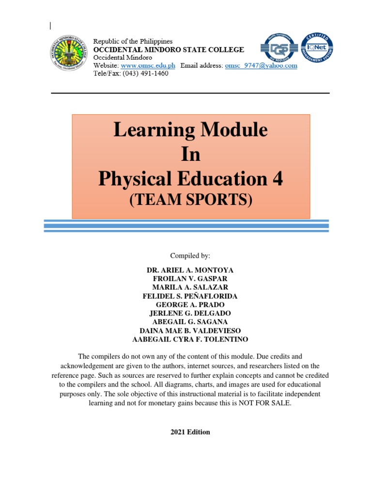 PDF PE 4 Module 2021 PDF | PDF | Volleyball | Sports