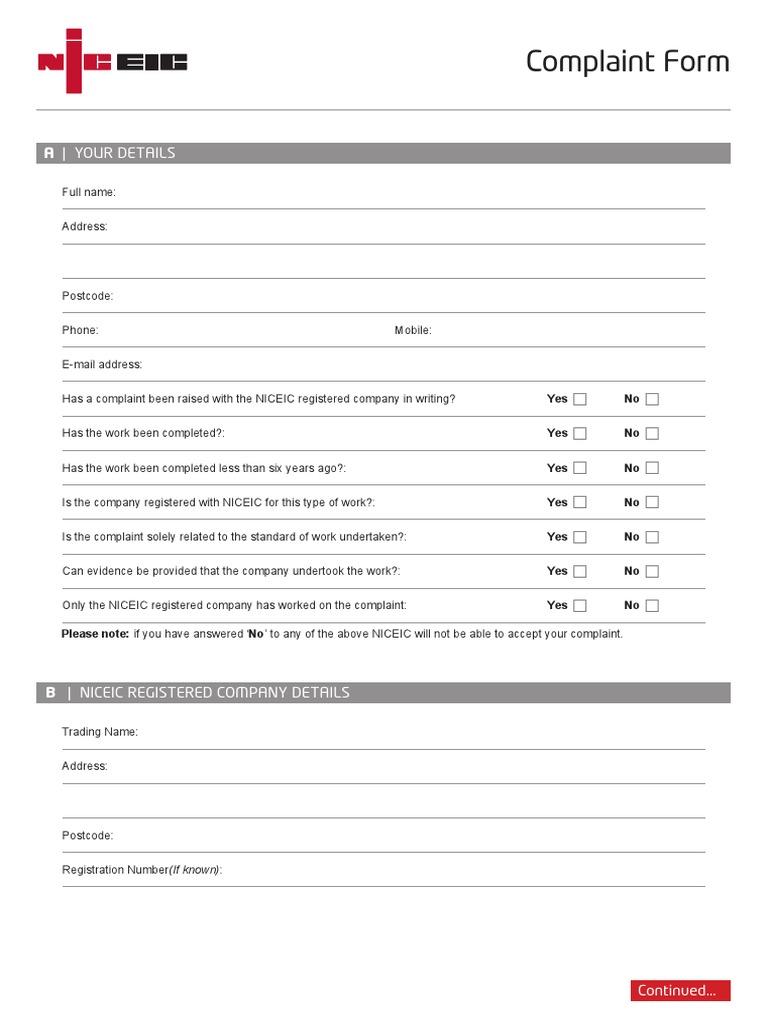 Complaint Form NICEIC Good | PDF | Complaint | Specification (Technical ...