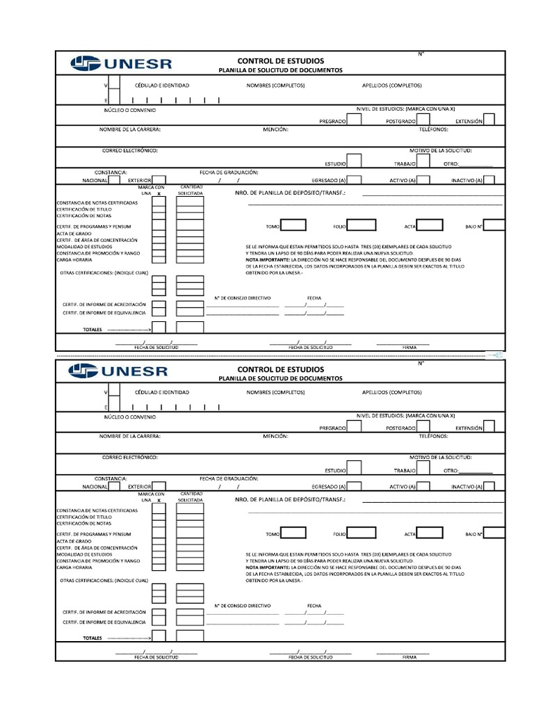 Planilla de Solicitud de Certificación | PDF