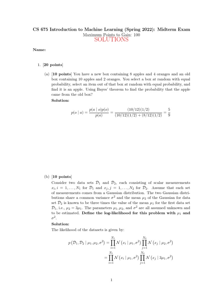 cs675 SS2022 Midterm Solution PDF | PDF | Support Vector Machine | Normal Distribution
