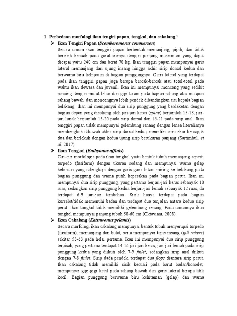Perbedaan Morfologi Ikan Tengiri Papan | PDF