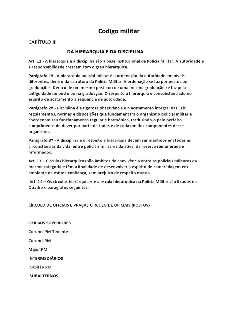 Codigo Militar: Da Hierarquia E Da Disciplina | PDF | Polícia | Polícia ...