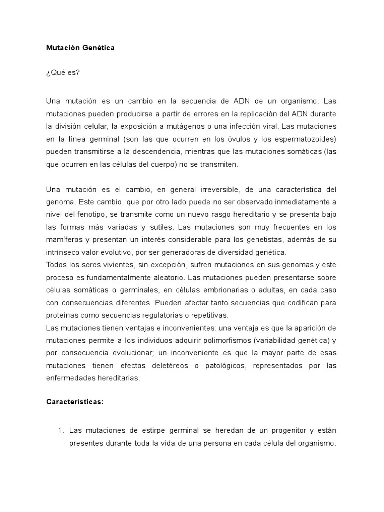 Mutaciones Genéticas y Trastornos Asociados | PDF | Mutación | Cáncer