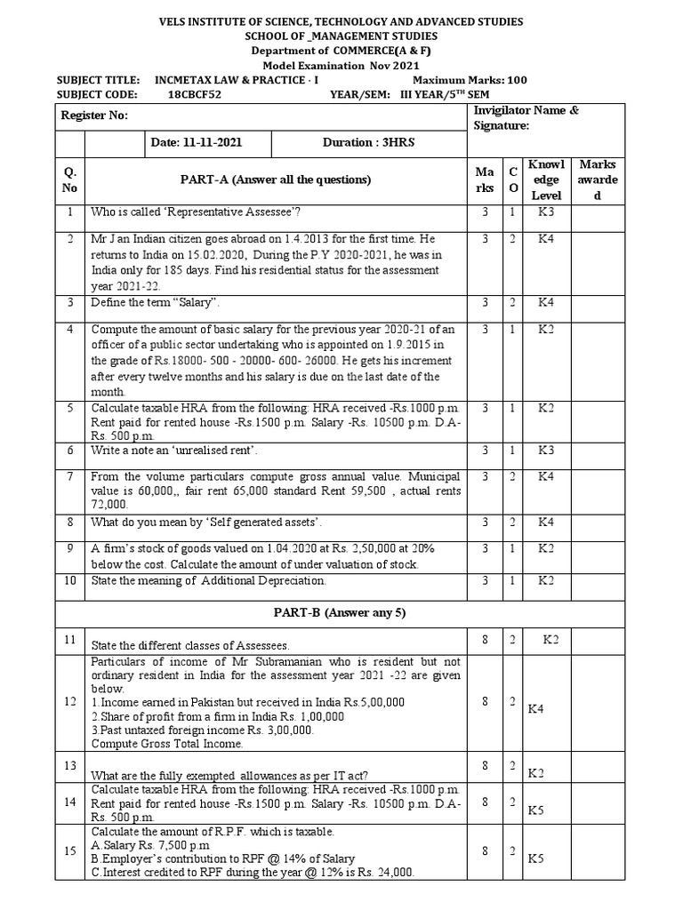 iNCOME TAX MODEL Q.P | Download Free PDF | Income | Expense