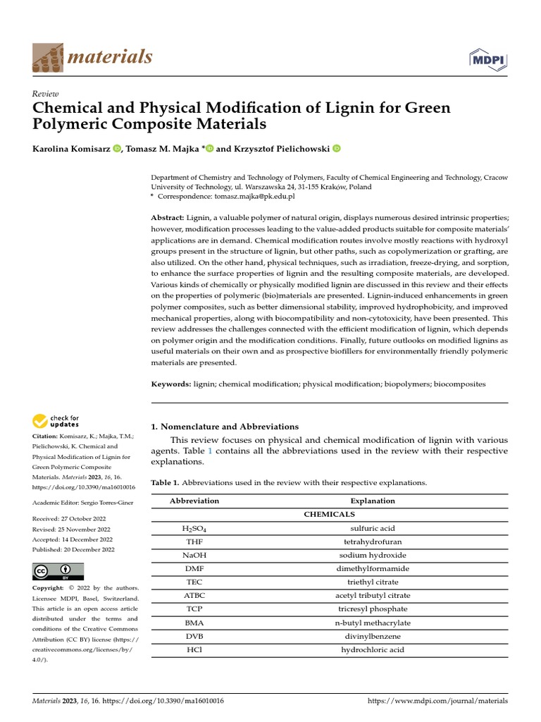 Materials 16 00016 v2 | PDF | Pulp (Paper) | Lignin