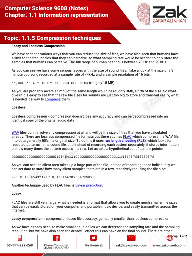 1-1-5 Compression Techniques PDF | PDF | Data Compression | Computer Engineering
