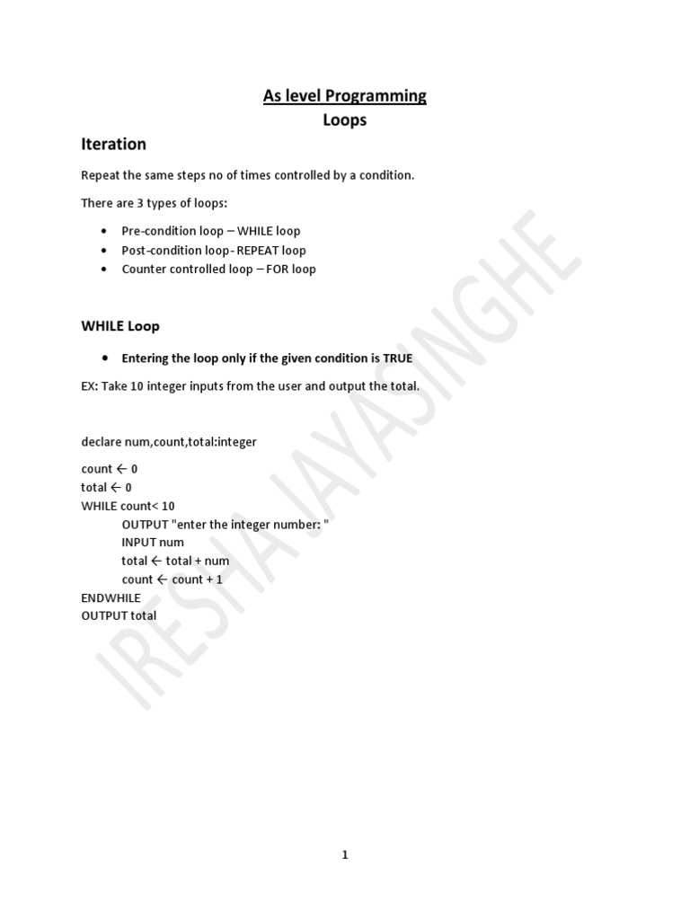 As Level Programming Loops Download Free Pdf Control Flow Computer Engineering 