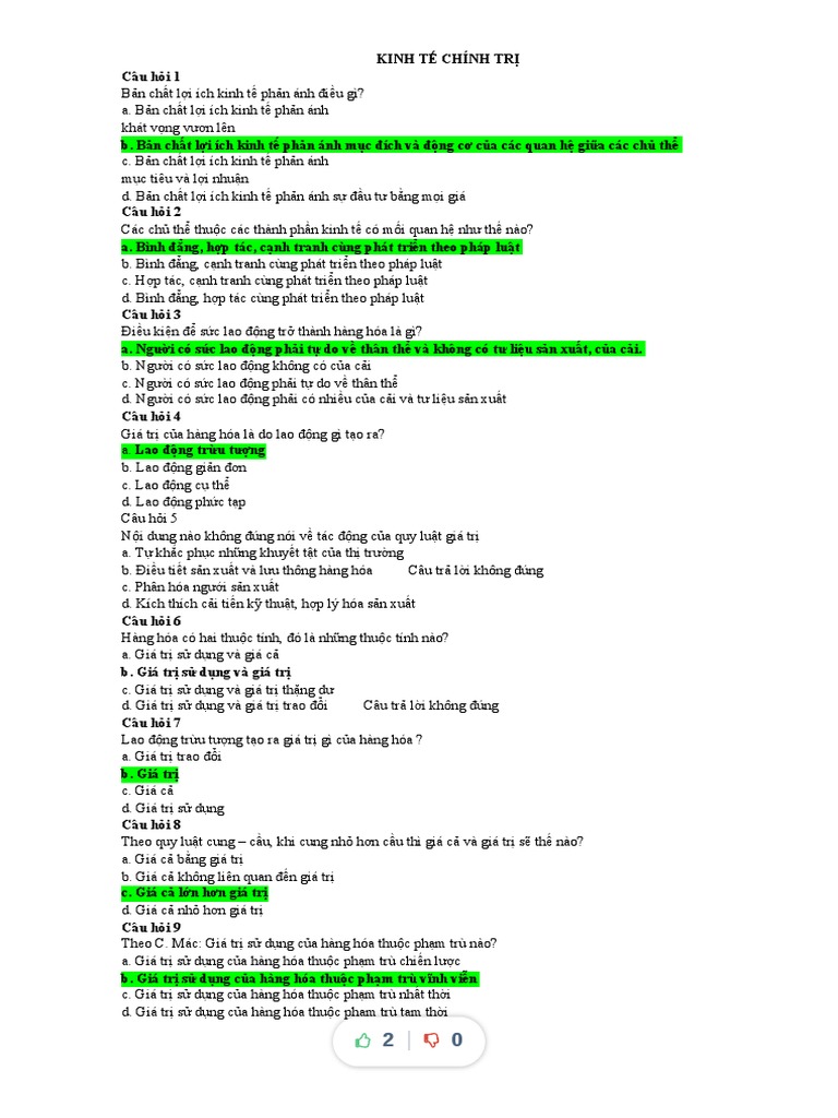 Trắc nghiệm KTCTML | PDF