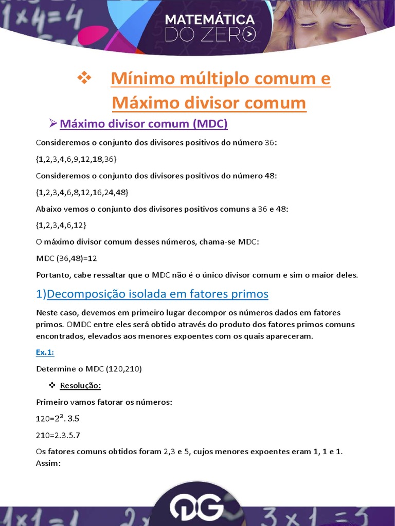 Aula 03 - Máximo Divisor Comum (MDC) e Mínimo Múltiplo Comum (MMC) | PDF | Número primo | Teoria ...