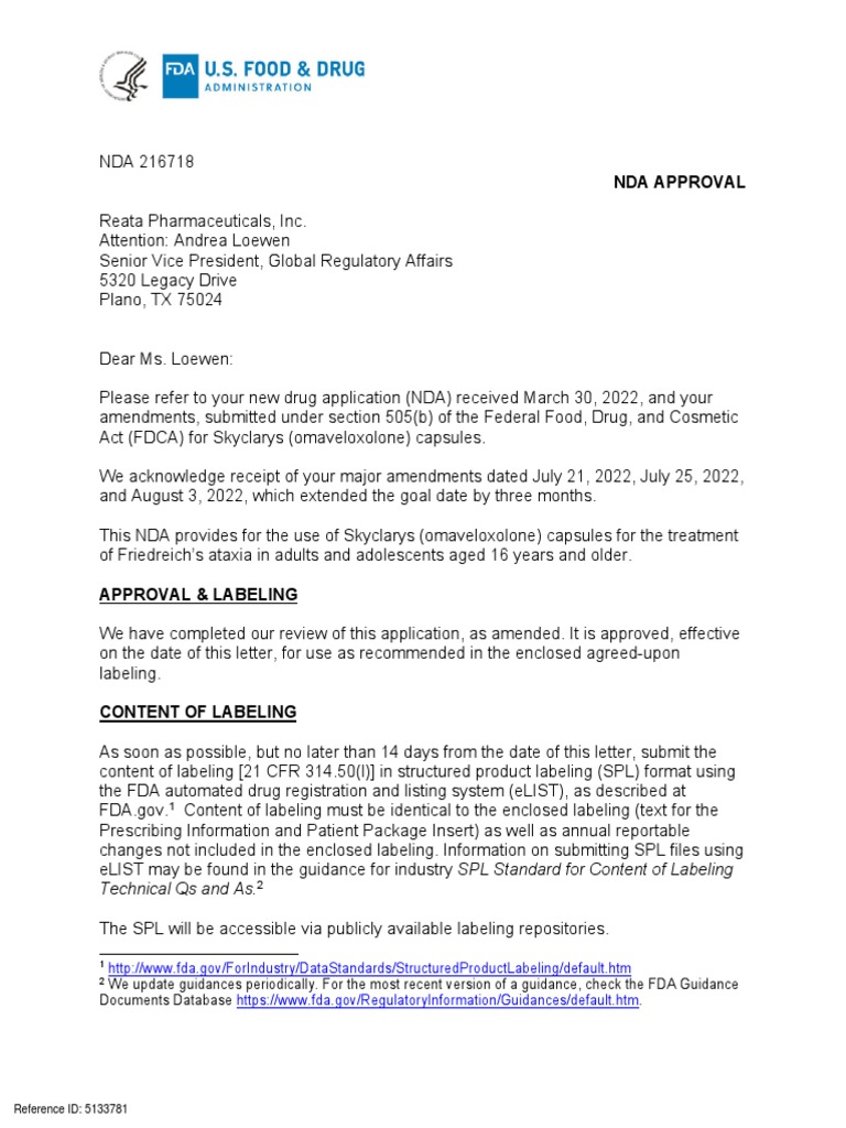 Skyclarys Approval Letter | PDF | Food And Drug Administration ...