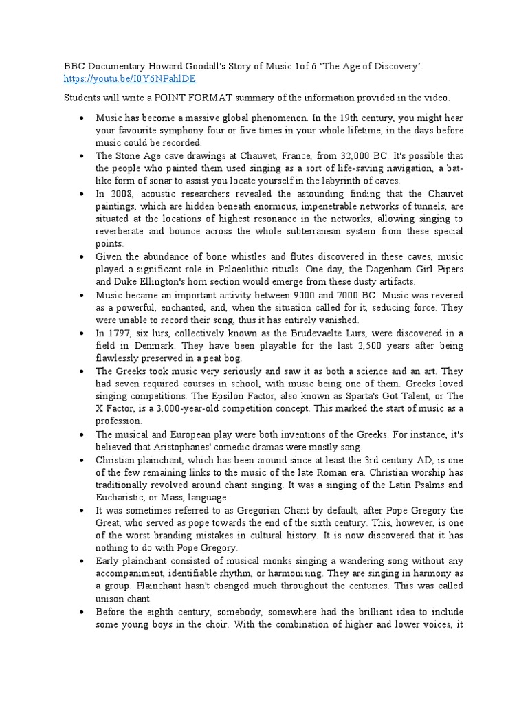 Howard Goodall's Story of Music Summary | PDF | Gregorian Chant | Opera