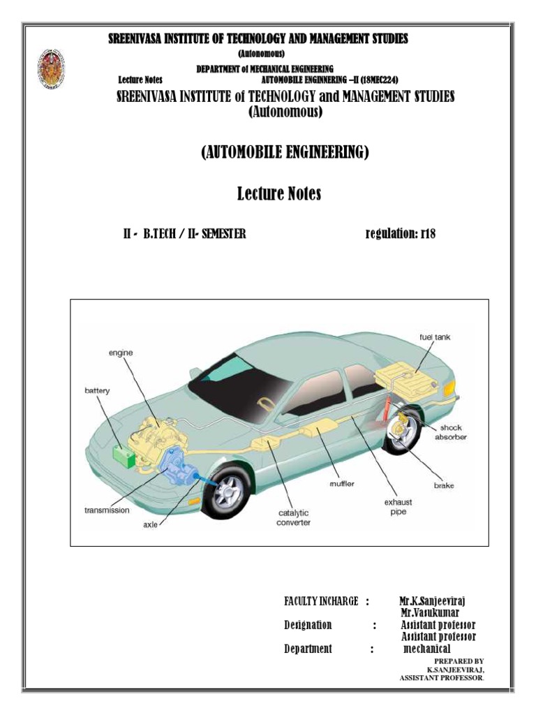 Automotive Engineering Lecture Notes PDF Axle Manual Transmission
