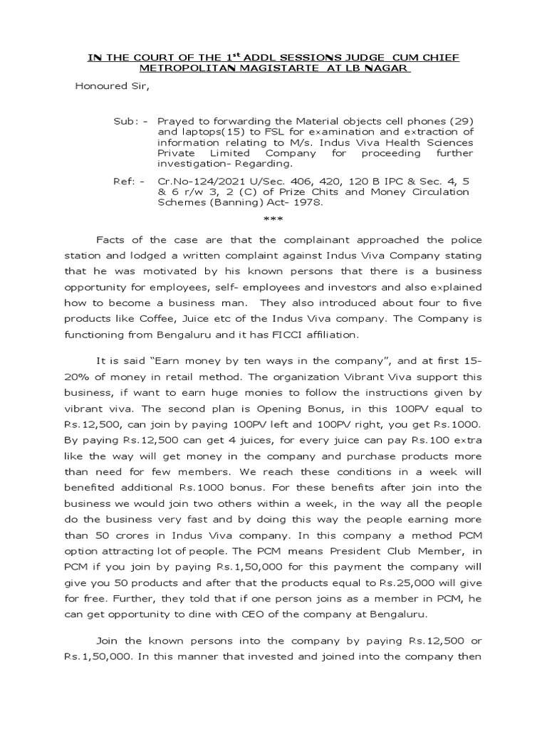 FSL Report Request for Indus Viva Case | PDF | I Phone