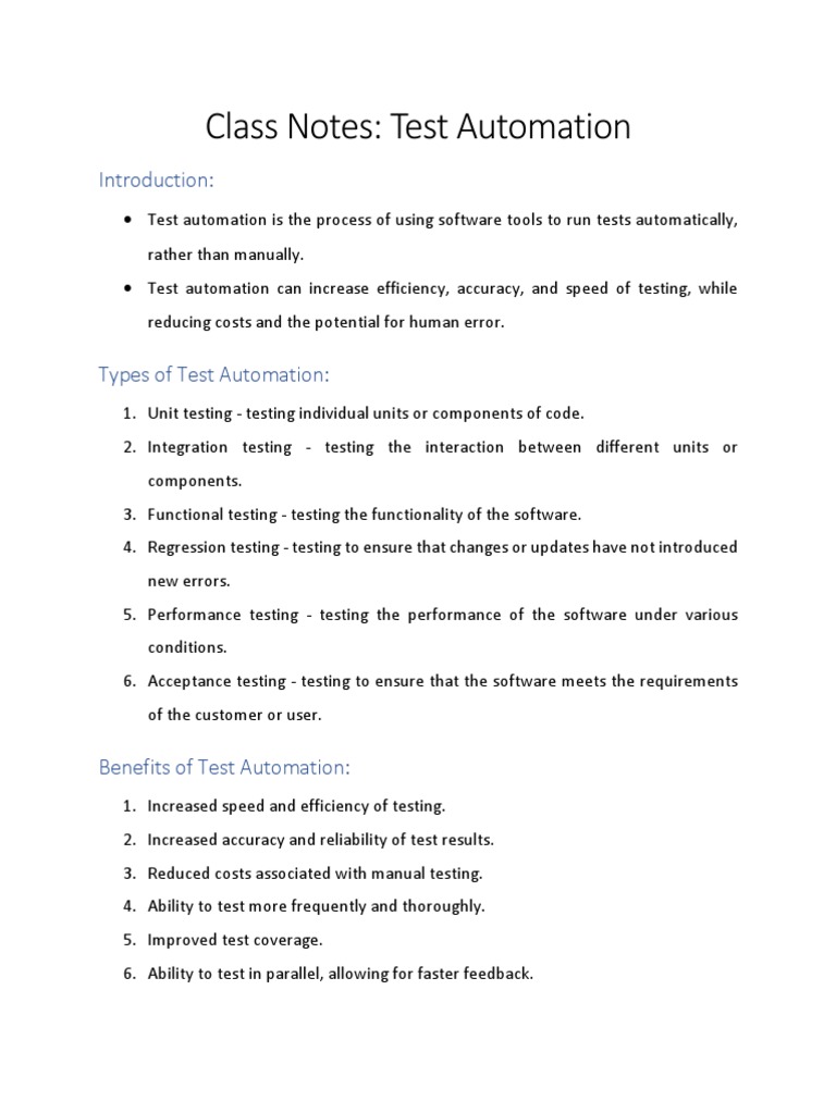 Class Notes Test Automation PDF | PDF | Software Testing | Automation Class Notes Test Automation PDF | PDF | Software Testing | Automation