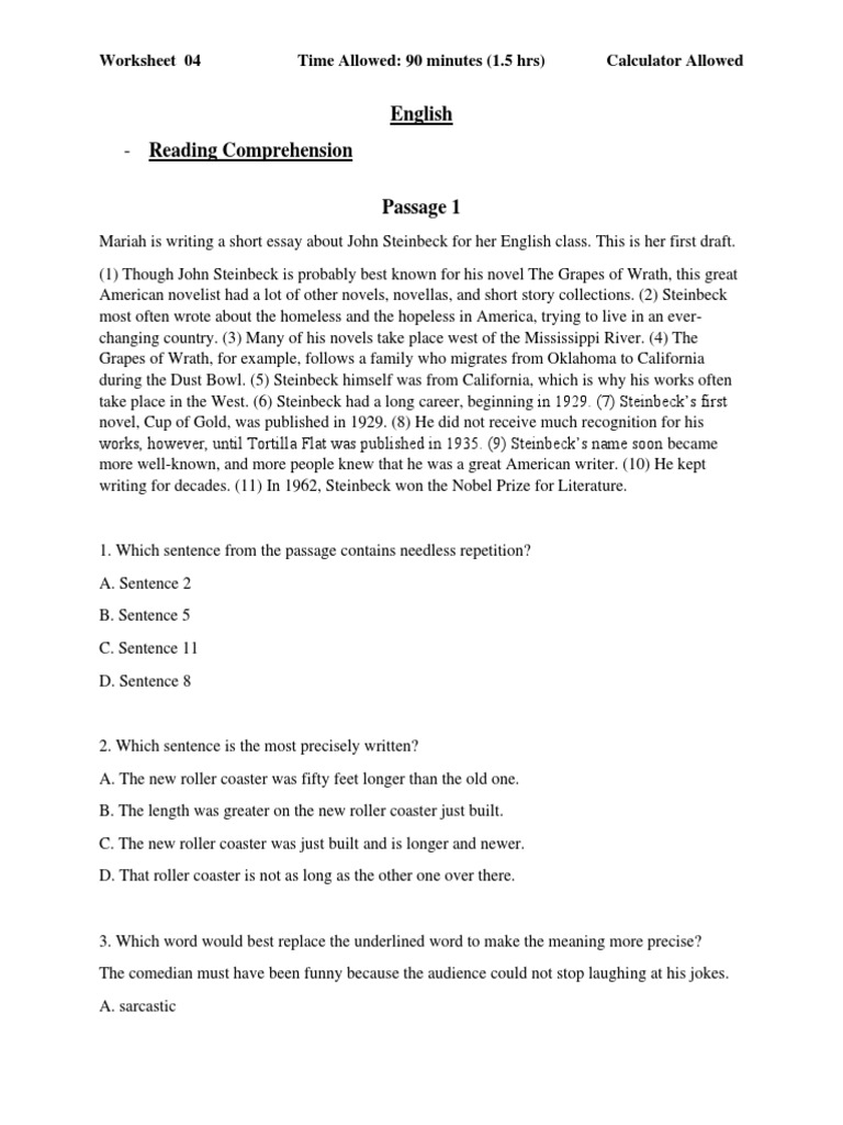 Worksheet #4 | PDF | John Steinbeck