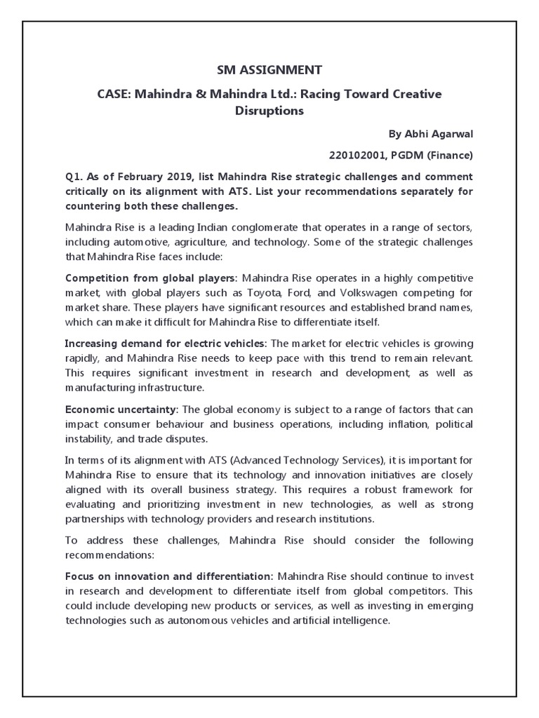 SM ASSIGNMENT - M&M Case | PDF | Innovation | Strategic Management