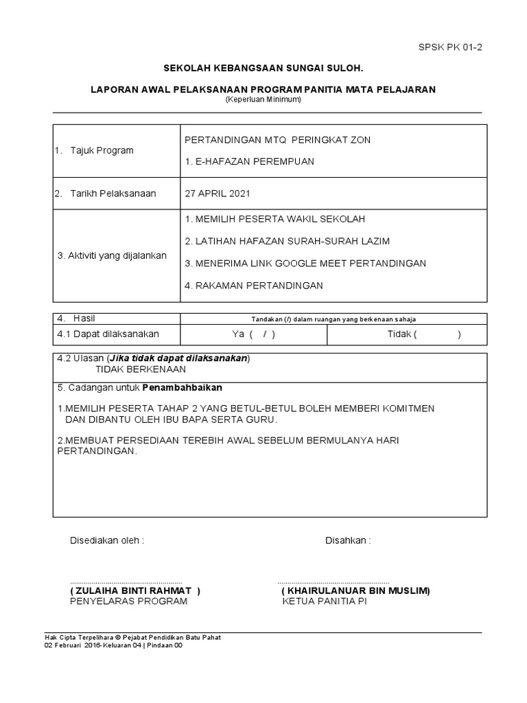 Laporan MTQ Dan Maulid 2021 | PDF