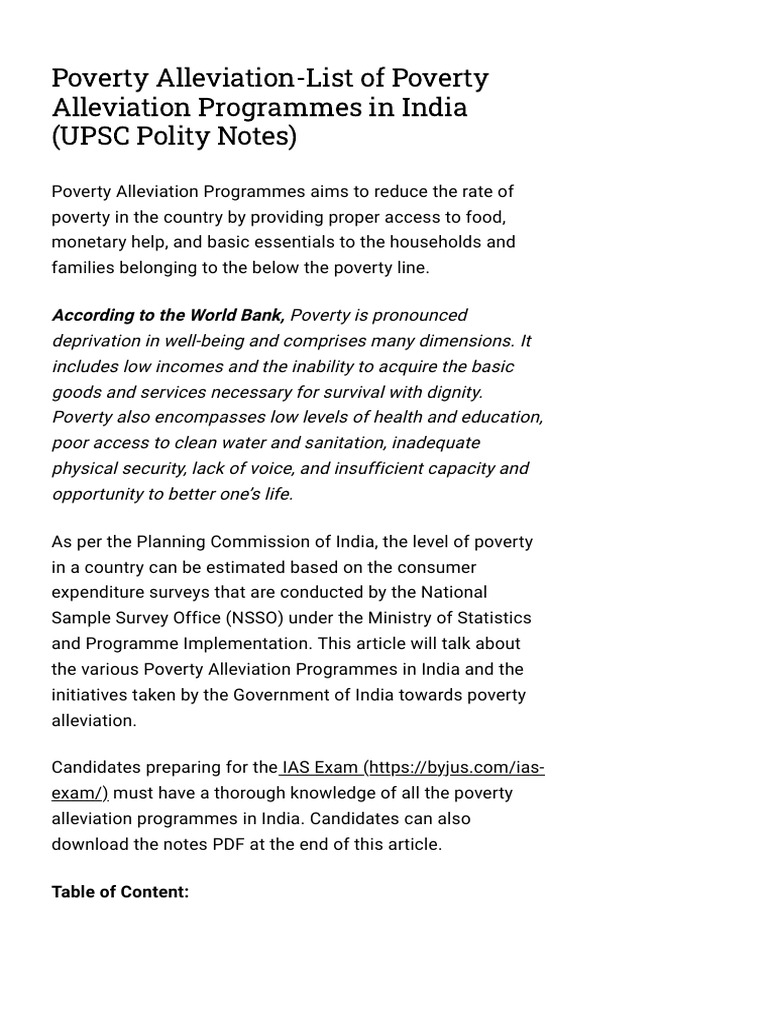 Poverty Alleviation-List of Poverty Alleviation Programmes in in PDF ...