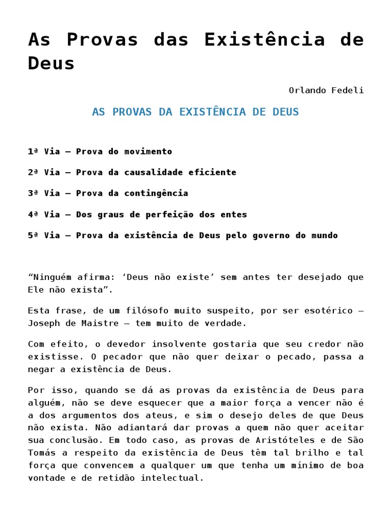 Provas Tomistas da Existência de Deus | PDF | Existência de Deus | Deus
