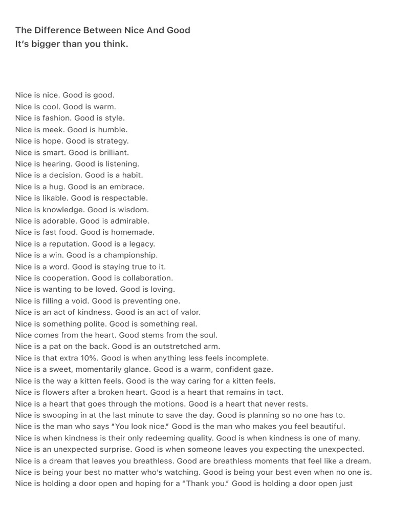 Nice vs. Good: Key Differences Explained | PDF | Self-Improvement ...