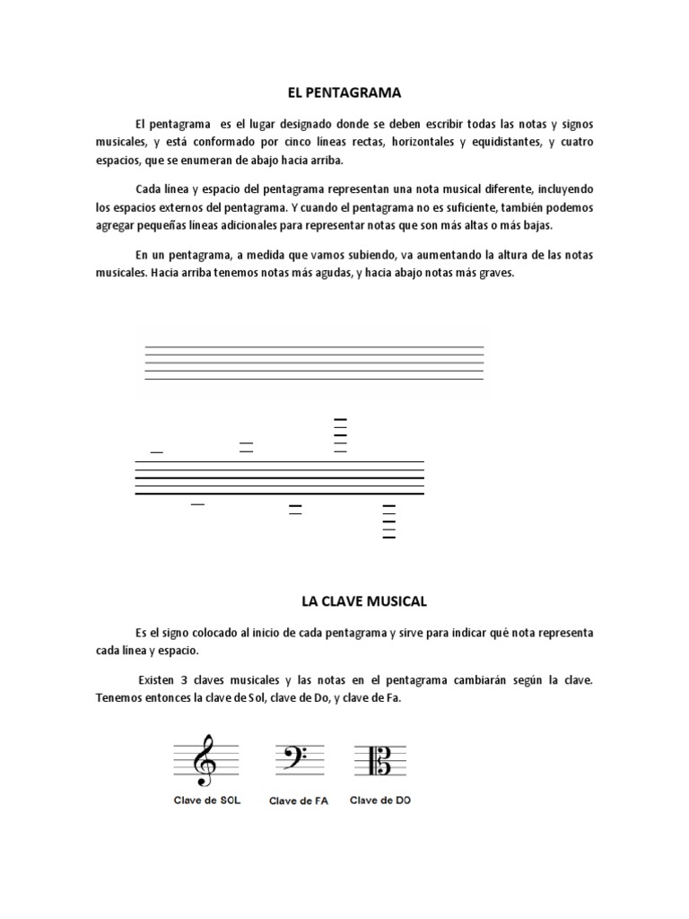 El Pentagrama y La Clave Musical - Lenguaje Musical PDF | PDF
