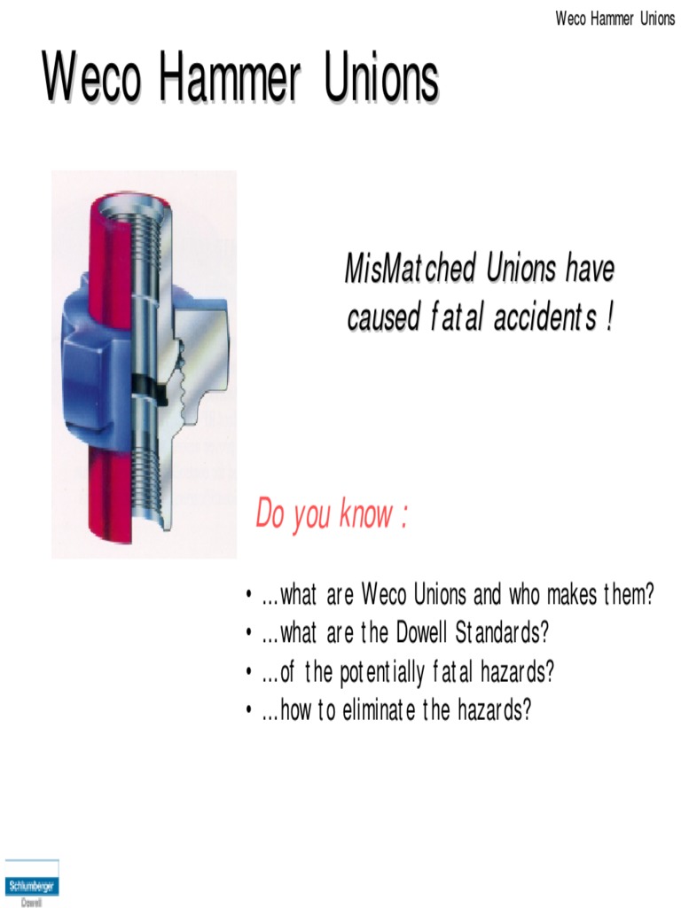 WECO Hammer Union Safety | PDF | Pipe (Fluid Conveyance) | Mechanical ...