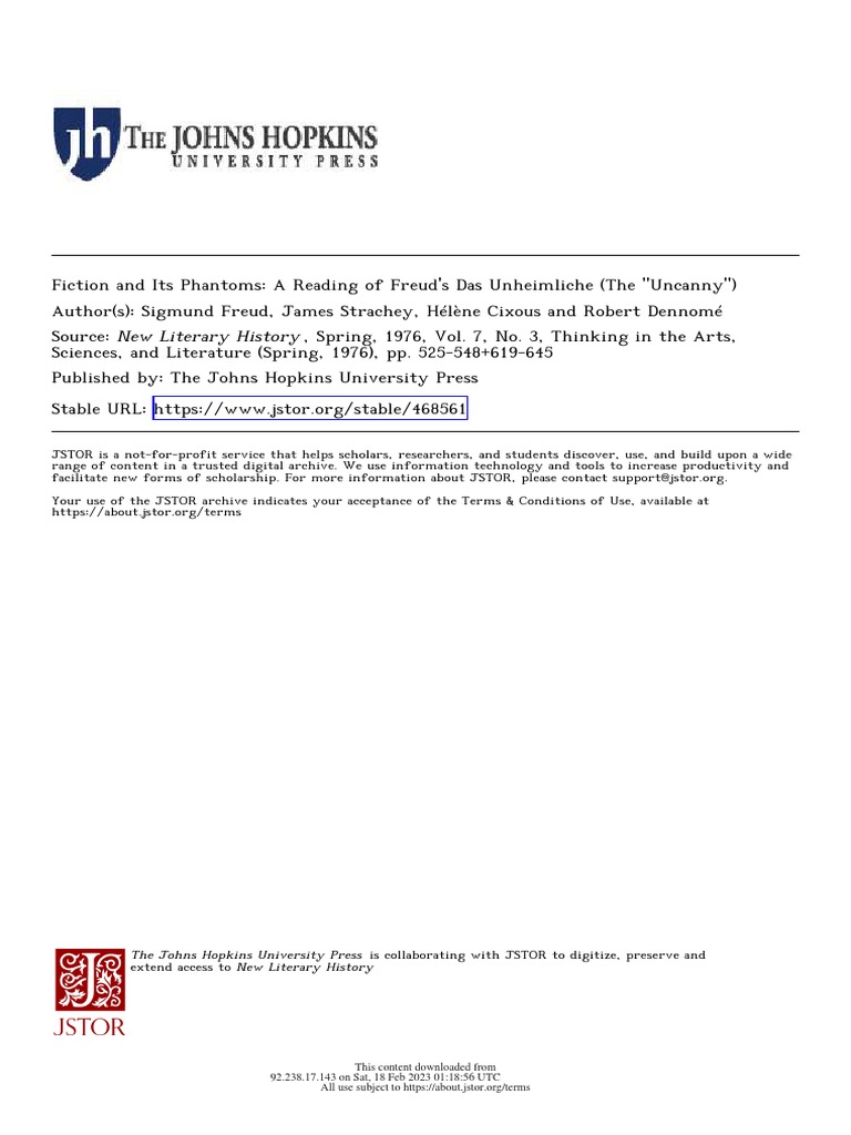 Fiction and Its Phantoms - A Reading of Freud's Das Unheimliche (The ...