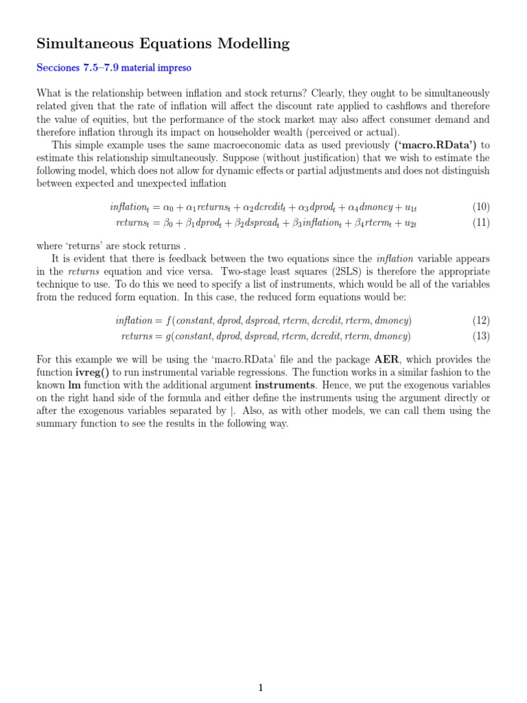 Simultaneous Equations Modelling in Rstudio | PDF | Vector ...
