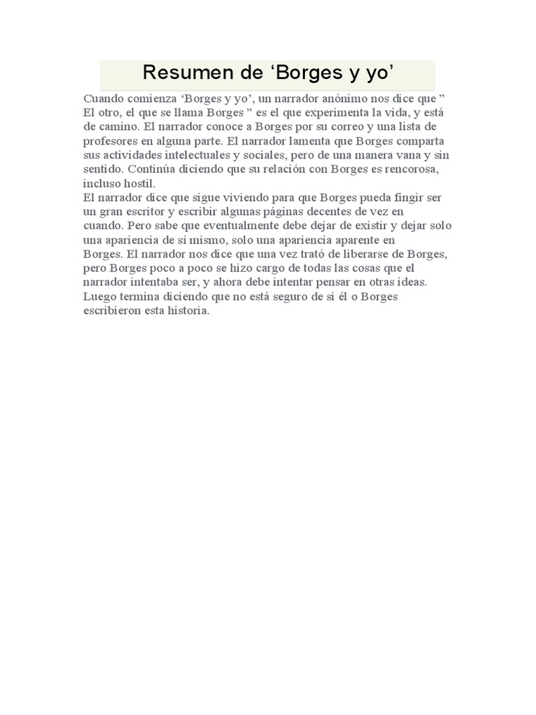 Resumen de Borges y Yo | PDF