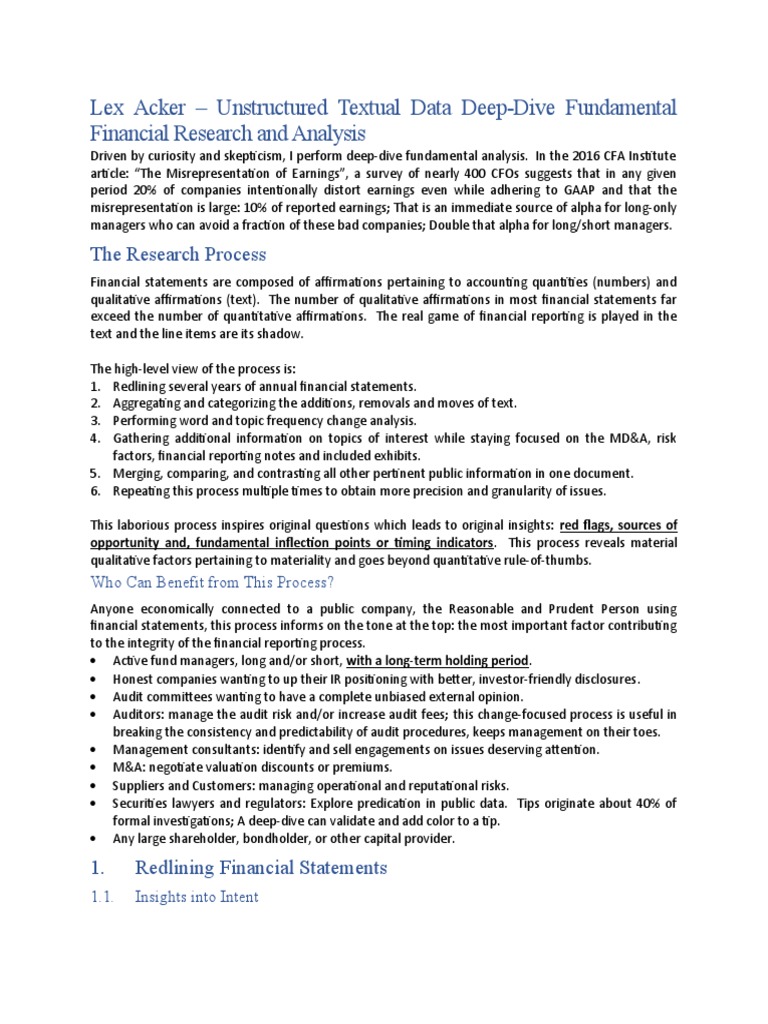 Lex Acker - Fundamental Research Process Summary | PDF | Audit ...