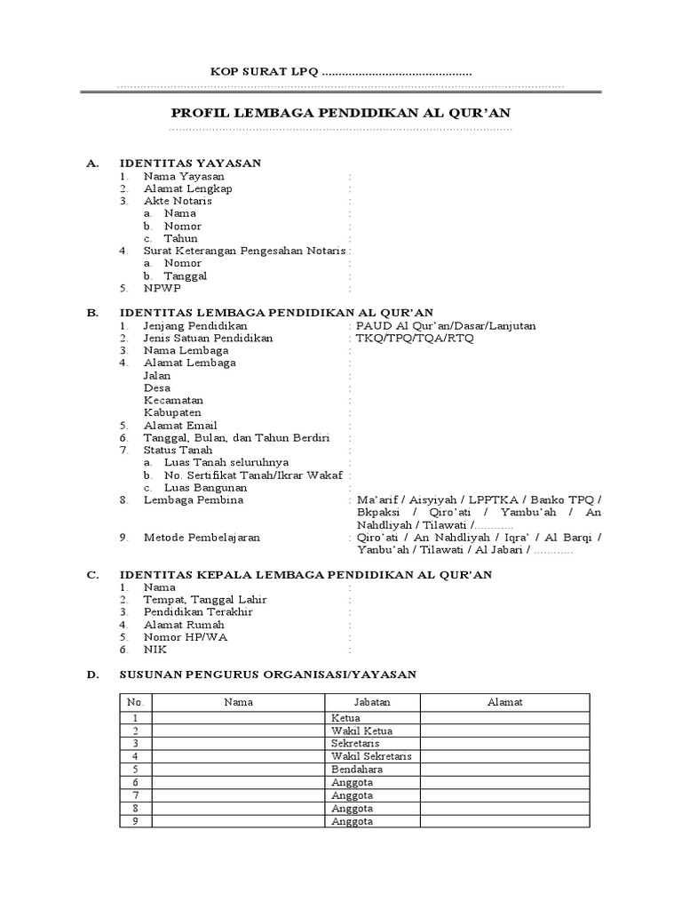 Contoh Profil LPQ 11 08 2020 | PDF