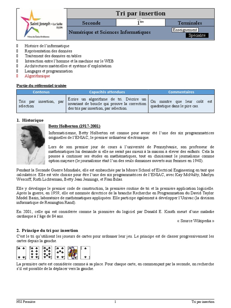 Algorithme du tri par insertion | PDF | Algorithmes et structures de ...