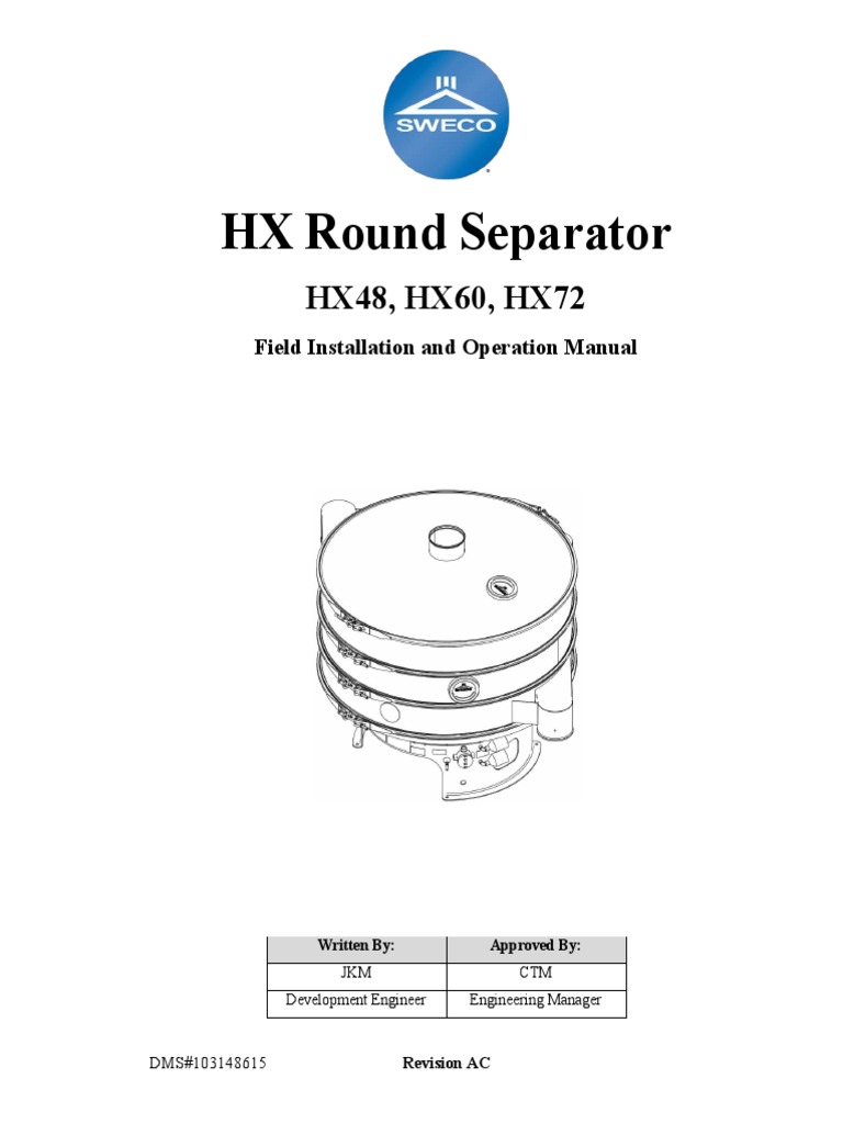 SWECO HX - IOM Manual Hernero Seleccionar | PDF | Screw | Personal Protective Equipment