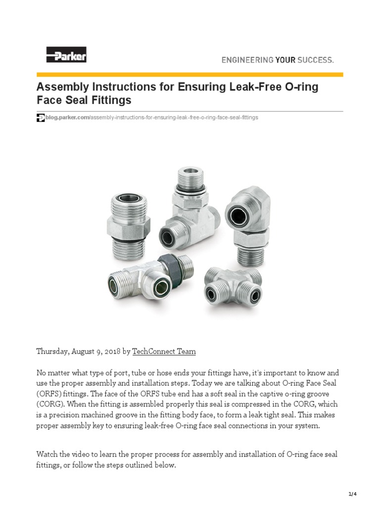 Assembly Instructions For Ensuring Leak-Free O-Ring Face Seal Fittings ...