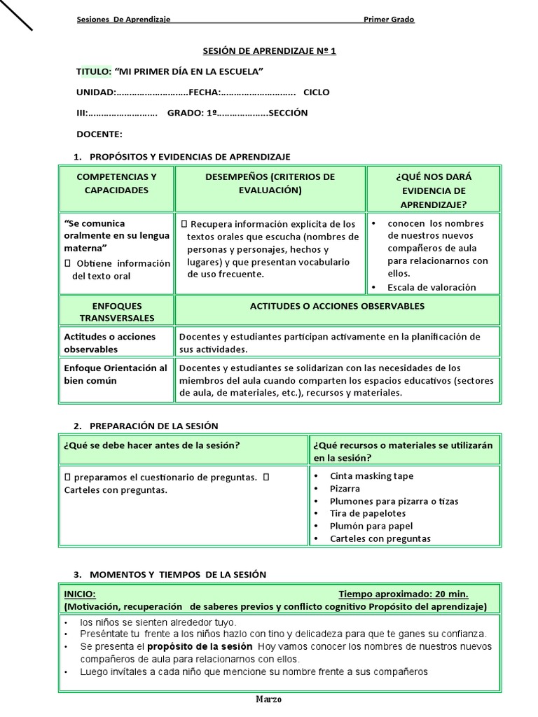 Sesion Primer Grado | PDF | Evaluación | Aprendizaje