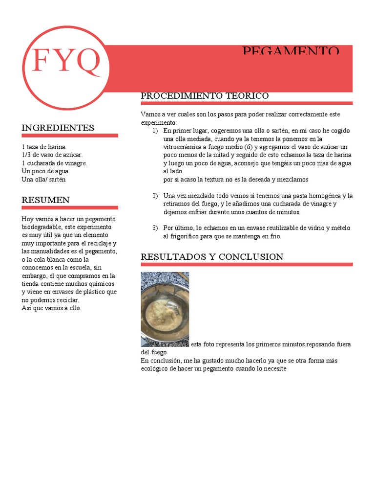 Pegamento: Procedimiento Teorico | PDF