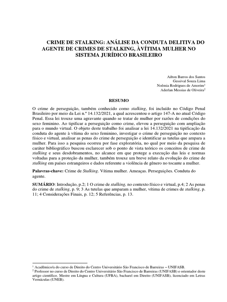 Artigo Científico - Crime de Stalking | PDF | Crimes | Crime e Violência
