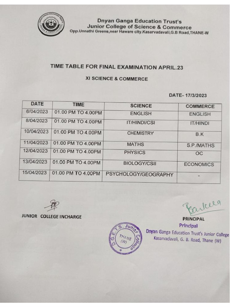 Final Examination Timetable | PDF