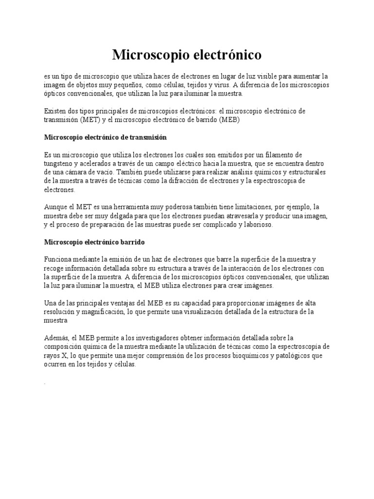 Microscopios Electrónicos: MET y MEB | PDF | Ciencia y matemáticas ...